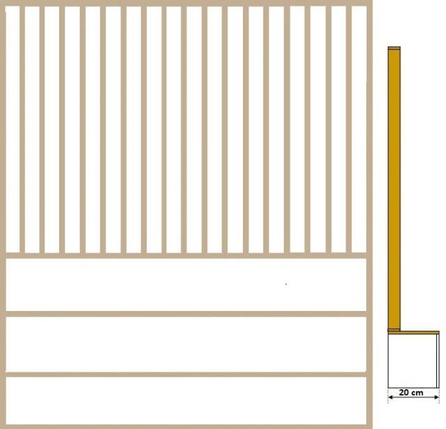 Claustra bois avec caisson et 2 étagères